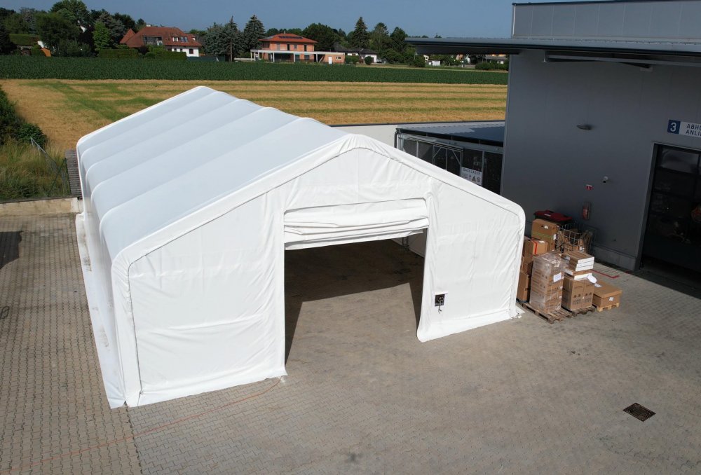 Skladová hala 10x12,5m bok 3,2m dvojitá konstrukce PVC 750g/m2 | HALYSTANY.CZ